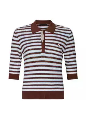 Liu Jo Striped Jewelled Polo Shirt - Brown