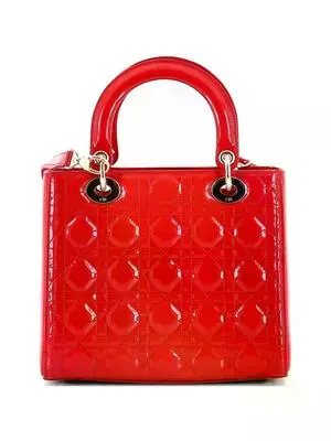 Dior Lady Medium Satchel Cannage Quilt Patent - Red