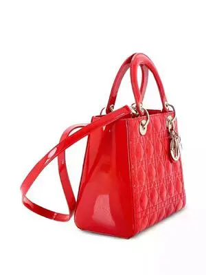 Dior Lady Cannage Quilt Patent Satchel - Red