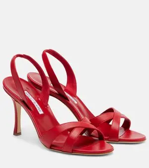 Manolo Blahnik Manolo Blahnik Callasli Leather Slingback Sandals Red