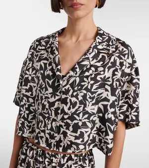 Asceno Lincoln Printed Cropped Silk Twill Shirt - Black