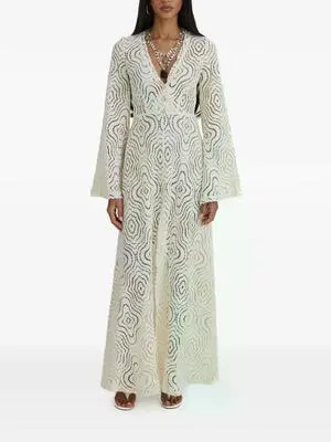 MOOS STUDIO V-neck Maxi Dress With Flared Sleeves And Front Slit - Neutrals