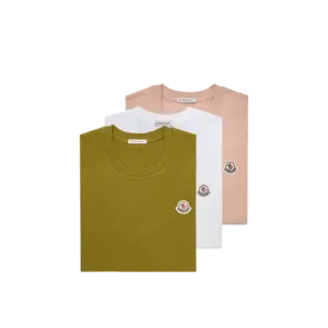 Moncler Logo Patch Cotton T-shirts Pack Of Three - Multicolour