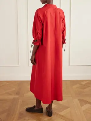 Max Mara Tie-detailed Cotton-poplin Midi Dress - Red