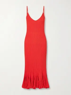 Proenza Schouler Giuditta Ribbed-knit Midi Dress - Red