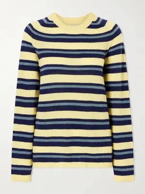 THE ELDER STATESMAN Laurel Striped Cashmere Sweater - Blue