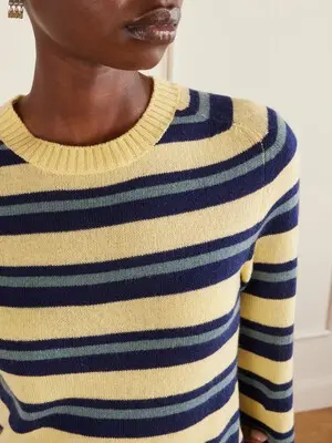 THE ELDER STATESMAN Laurel Striped Cashmere Sweater - Blue