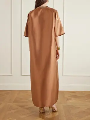 DIMA AYAD Sequin-detailed Mikado Kaftan - Brown