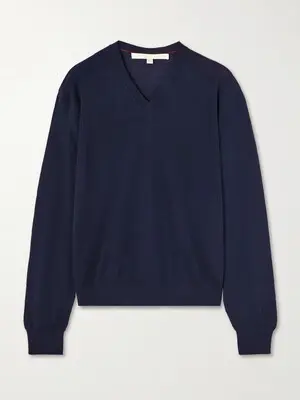 RÙADH Oscar Embroidered Merino Wool V-neck Sweater - Blue