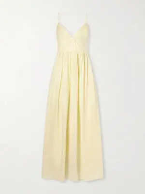 Aje Gathered Ramie Midi Dress - Yellow
