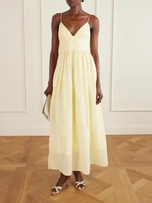 Aje Gathered Ramie Midi Dress - Yellow
