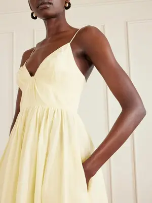 Aje Gathered Ramie Midi Dress - Yellow