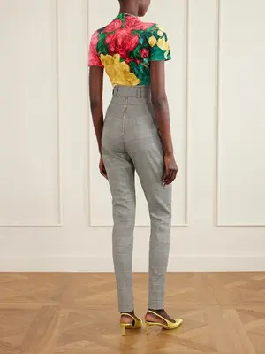 Balmain Belted Prince Of Wales Checked Wool-blend Skinny Trousers