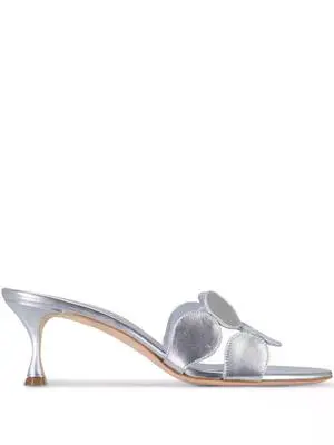 Manolo Blahnik Metallic Floral Detail Sandals - Silver