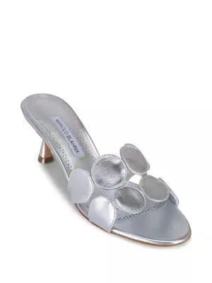 Manolo Blahnik Metallic Floral Detail Sandals - Silver