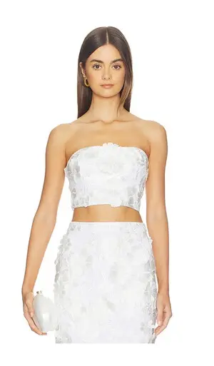 LOVERS AND FRIENDS Strapless Cropped Top With Floral Embellishments