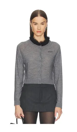 We11Done Feather Collar Cardigan - Grey