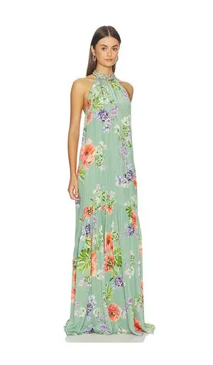 Hemant & Nandita Maxi Dress With Halterneck And Open Back Sage
