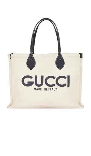 FWRD RENEW Gucci Logo Tote Bag With Top Handles - Beige