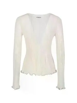 Pinko Ribbed Cotton-blend Long-sleeve Top With Embellished Hems