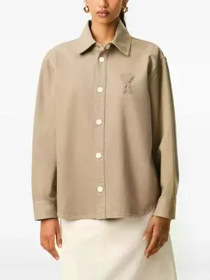 AMI Paris De Coeur" Cotton Twill Shirt Jacket - Neutrals