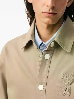 AMI Paris De Coeur" Cotton Twill Shirt Jacket - Neutrals