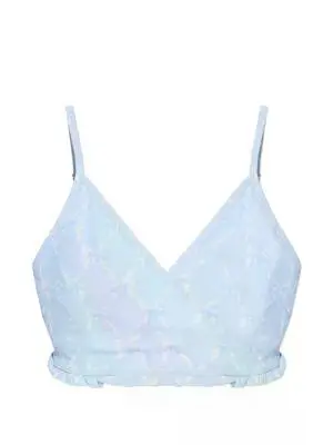 LoveShackFancy Erza Ruffled Bow Top - Blue
