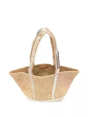 Vanessa Bruno Raffia Sequin Embellished Tote Bag
