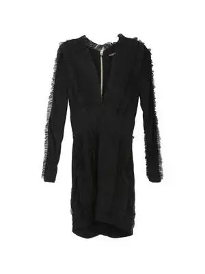 Balmain Ruffled V-neck Mini Dress - Black