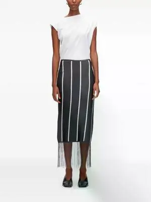 3.1 Phillip Lim Striped Fringed Midi Skirt - Black