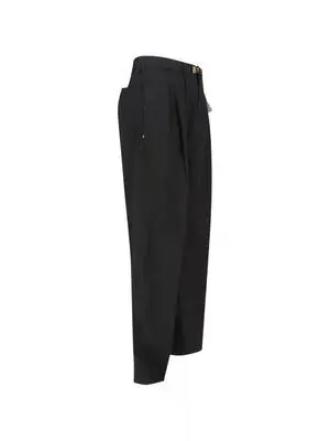 WHITE SAND Belted Pleated Trousers - Black