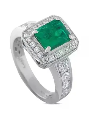 LB EXCLUSIVE 18k White Gold Emerald And Diamond Ring - Silver