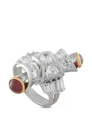 LB EXCLUSIVE 18k White Gold Diamond And Ruby Ring - Silver