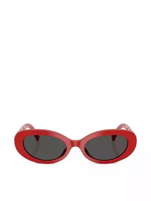 Dolce & Gabbana Oval Frame Sunglasses With Logo Plaque - Red