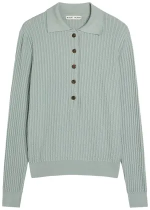 BLAZÉ MILANO Cable-knit Silk-blend Polo Top - Blue