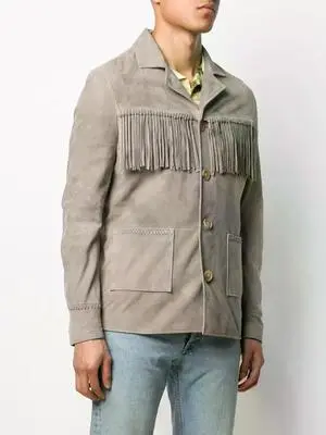Amiri Textured Suede Fringe Shirt Jacket