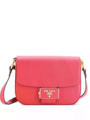 Prada Embleme Flap Bag Saffiano Leather Small Shoulder Bag - Red