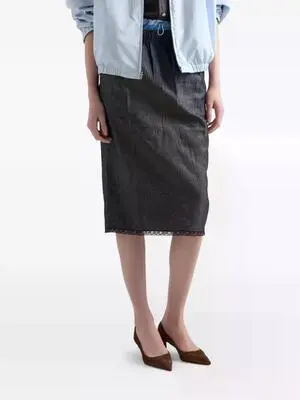 Prada Chambray Skirt With Lace Trim - Grey