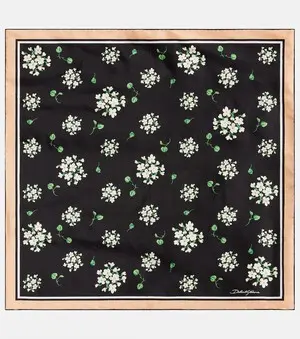 Dolce & Gabbana Floral Silk Twill Scarf - Black
