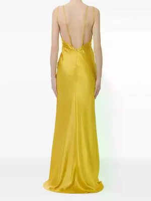 Elisabetta Franchi V-neck Spaghetti Strap Satin Evening Dress
