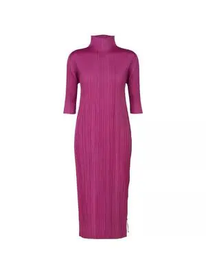 Issey Miyake High Neck Pleated Dress - Pink