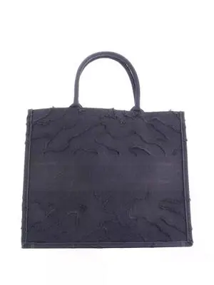 Dior Book Camouflage Embroidered Canvas Large Tote Bag - Black