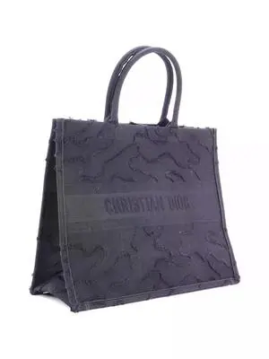 Dior Book Camouflage Embroidered Canvas Large Tote Bag - Black