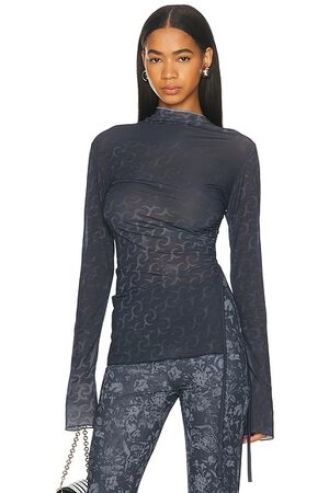 JADE CROPPER Side Slit Mesh Top - Grey