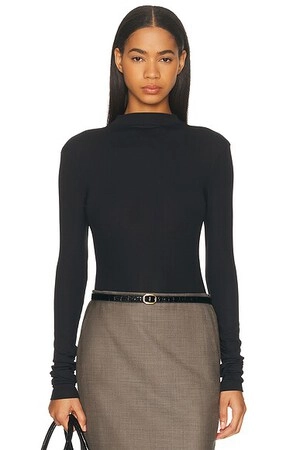 SAME Long Sleeve Bodysuit With Ruched Sleeves - Black
