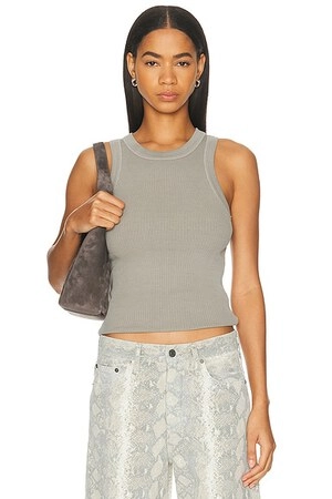 AGOLDE Leigh Ribbed Tank Top - Drab