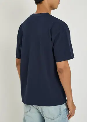 Saint Laurent Logo-embroidered Piqué Cotton-blend T-shirt - Blue