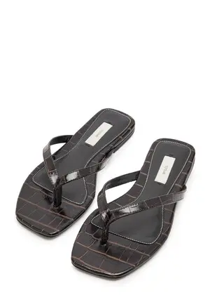 TOTEME Croc Glossed Leather Sandals - Brown