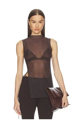 JADE CROPPER Sleeveless Mesh Top - Brown
