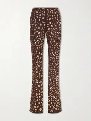 Oseree Embellished Stretch-jersey Flared Trousers - Brown
